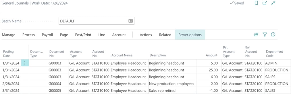 Using Statistical Accounts in Business Central