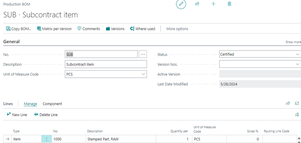 Subcontracting in Business Central